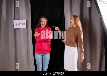 Actors casting on stage in audition room Stock Photo - Alamy