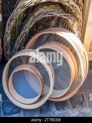 Traditional type sieve made of wood Stock Photo - Alamy