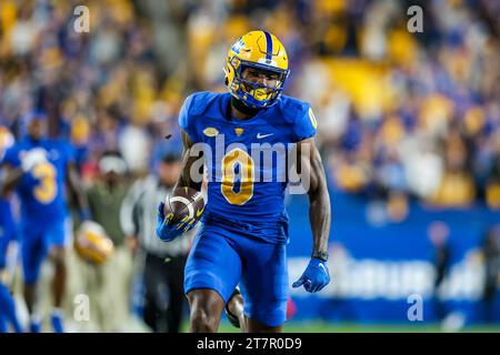 Pittsburgh wide receiver Bub Means speaks during a press conference at ...