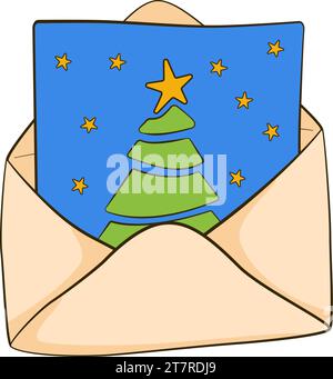 Envelope with a Christmas card. Cartoon. Vector illustration Stock ...