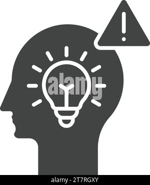 brain human with alert symbol line and fill style icon vector ...