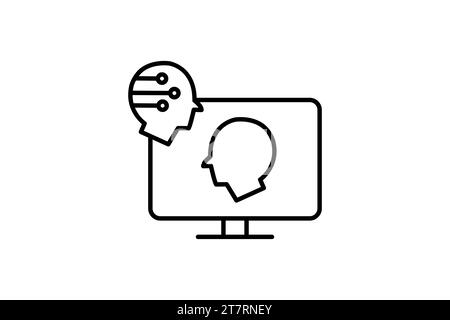 digital twin icon. screen with head robotic, digital replicas of ...