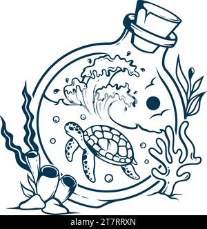 Aesthetic Floral Turtle Tattoo Silhouette Graphic Stock Vector Image ...