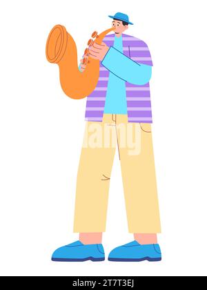 musician young man playing saxophone Stock Vector Image & Art - Alamy