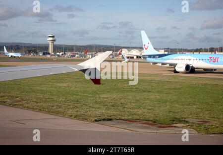 A view of London Gatwick Airport's runway 26L from a departing British ...