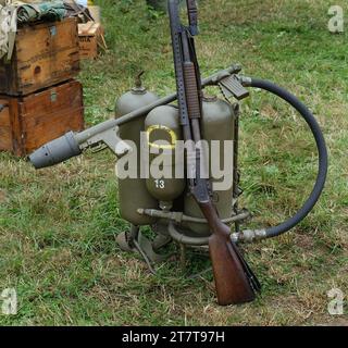 Man portable flame thrower and combat shotgun Stock Photo - Alamy