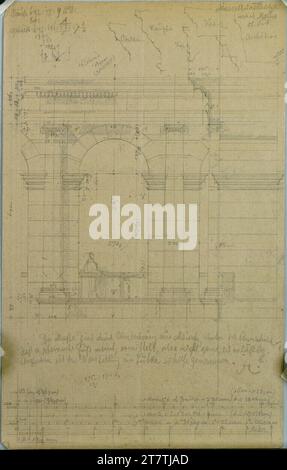 Rome, Marcellus Theater, facade section of the Doric order, ground plan ...