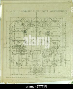 Alfred Castelliz Arnoldstein, elementary school, design sketch on facade torn. Aquafix; Pencil ...