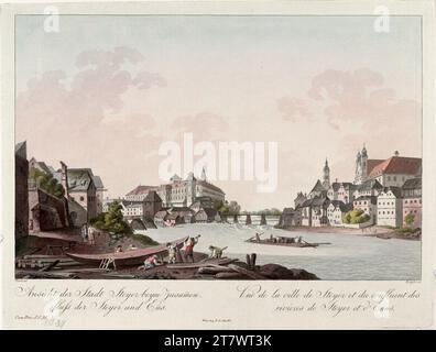 Ferdinand Runk View of Steyr. Etching, colored around 1810 Stock Photo ...