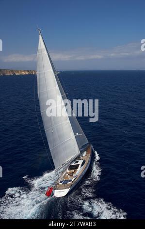 Aerial helicopter photo of the 45m sailing yacht TIMONEER under full ...