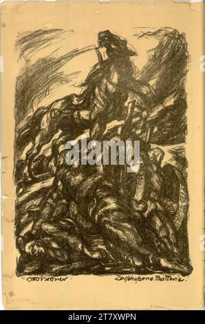 Battle scene with wildly rearing horse, Otto Hettner, Dresden 1875 ...