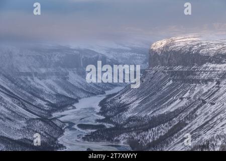 Alta Canyon and the Alta River from the Finnmark Plateau in winter ...