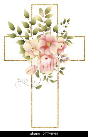 Graphic Easter Cross Clipart, Spring Floral Arrangements, Baptism ...