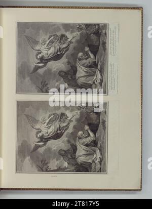 The angel announces the birth of Samson to Manoah and his wife, around 1586, print, copperplate ...