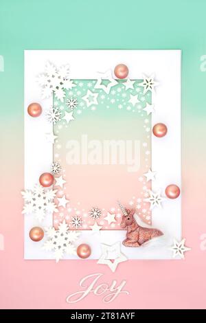 Christmas abstract mythical background on pink with glitter unicorn ...
