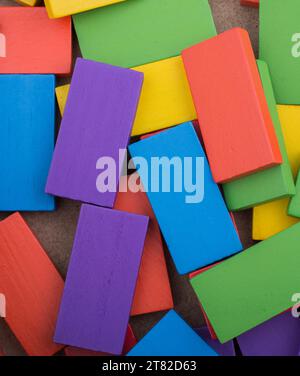 Wooden blocks of various color randomly scattered Stock Photo - Alamy