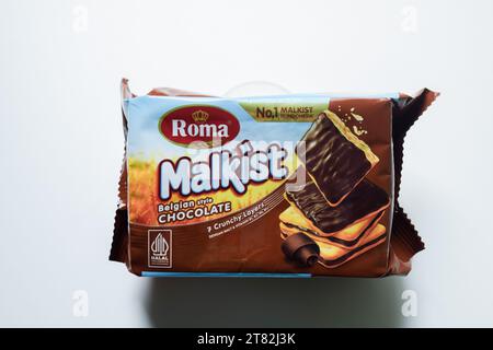 Crispy biscuits brand "ROMA MALKIST" sweete cheese flavor on white ...