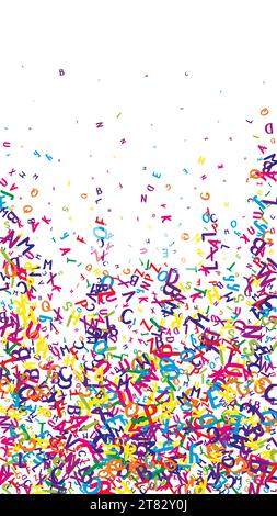 Falling letters of English language. Childish chalk flying words of ...