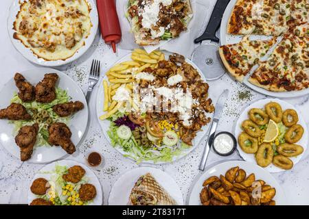An overhead view of variety of Pakistani fast food dishes Stock Photo ...