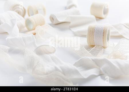 First aid, injury protecting wrapping and wound dressing concept Stock ...