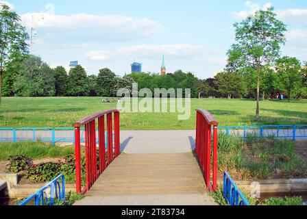 metal concrete stone bridge with rails over the river Stock Photo - Alamy