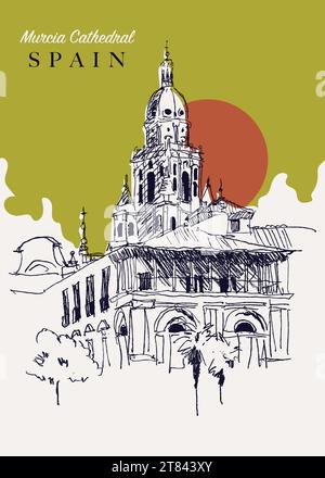 Spain. Murcia. View of the city. Drawing by Letre, engraving by Capuz ...