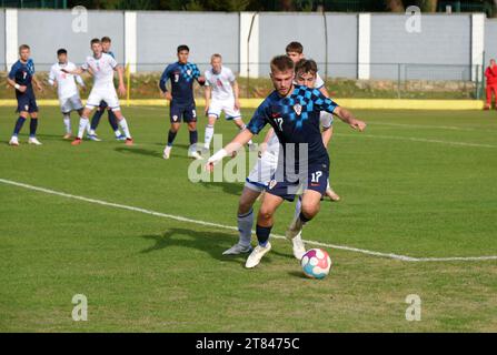 Rovinj, Croatia. 18th Nov, 2023. Anton Matkovic of Croatia jump for a ...