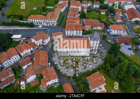 Aerial view of Sare cemetery in France in Basque Country on Spanish ...