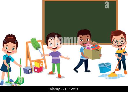 cute students cleaning classroom at school Stock Vector Image & Art - Alamy