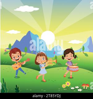 happy children playing instruments and singing Stock Vector Image & Art ...