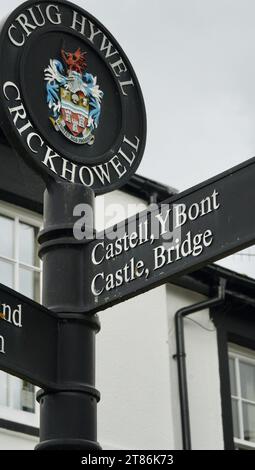 Colourful bilingual sign in Crickhowell, Crug Hywel, with the welsh ...