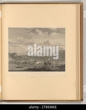 Antoine Cardon (Engraver) Shepherds pull through a river bed with their ...