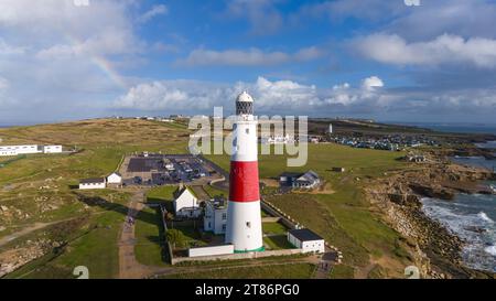 Aerial view of the coastline at Portland Bill with Portland Bill ...