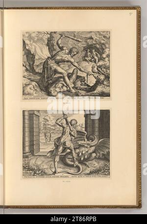 Cornelis Cort (Engraver) Hercules beats Geryon and Hercules catches the ...