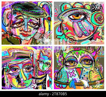 Four digital paintings. Original contemporary artwork, vector ...