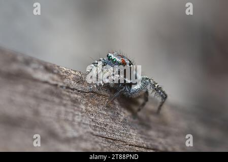 Male Peacock spider, Maratus aquilus, in his breeding colours Stock ...