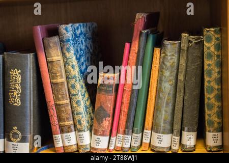 Bookshelf with old Turkish Ottoman handwriting books Stock Photo - Alamy