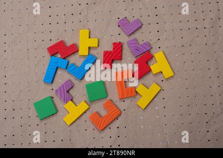 Concept of creative logical thinking. Different colorful wooden blocks ...