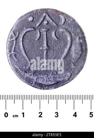 Antique zinc coin of the kingdom of Funan. Reverse. Isolated on white ...