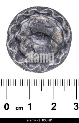 Ancient zinc coin of the kingdom of Funan. Reverse. Isolated on white ...
