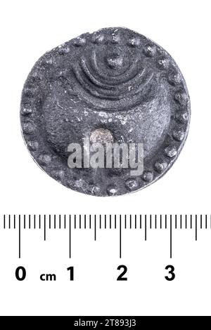 Ancient zinc coin of the kingdom of Funan. Reverse. Isolated on white ...