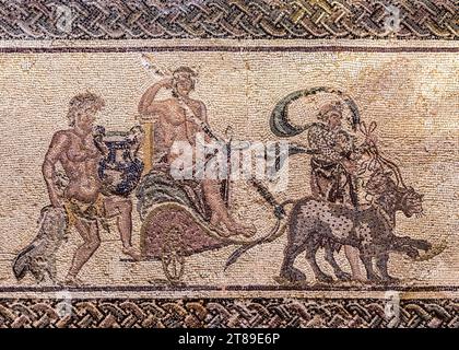 The scene of the triumph of Dionysus on an antique mosaic from the ...