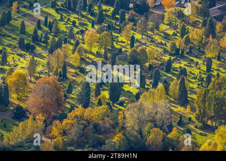 Aerial view, Protestant cemetery burial ground and urn graves ...