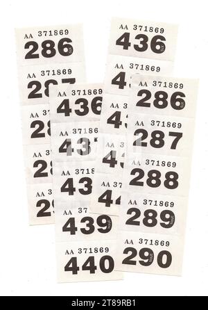 A fan of white vintage raffle tickets on a white background Stock Photo ...