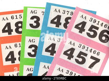 A fan of white vintage raffle tickets on a white background Stock Photo ...