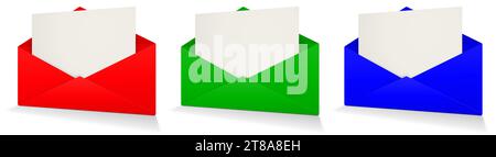 Three Postal envelope blank template red, green and blue (RGB) for ...