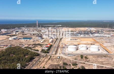 Portugal Sines oil terminal storage tanks, aerial view, oil and gas ...