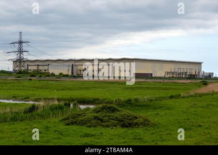 Kingsnorth Substation viewed from the Saxon shore way (path) on the Hoo ...