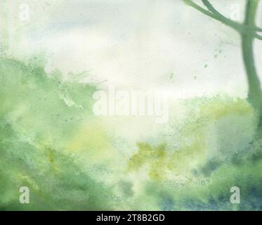 Abstract pastel green watercolor horizontal banner. Background with ...