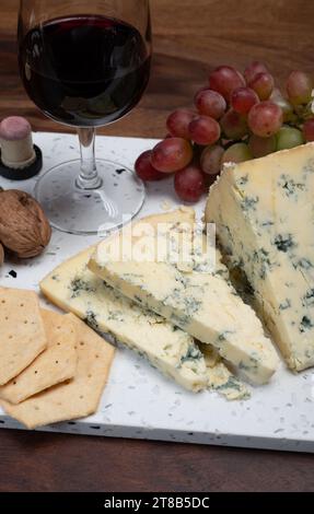 Red porto and cheese pairing, blue matured stilton English cheese ...
